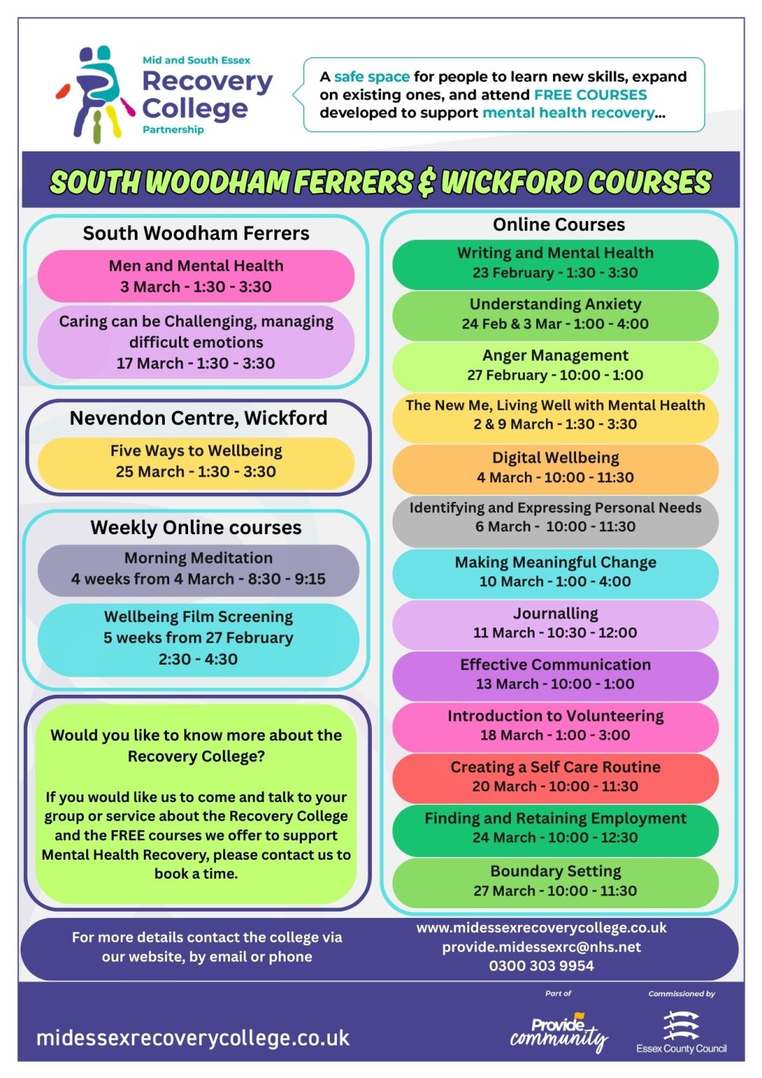 Free Mid and South Essex Recovery College Courses – February to March ...